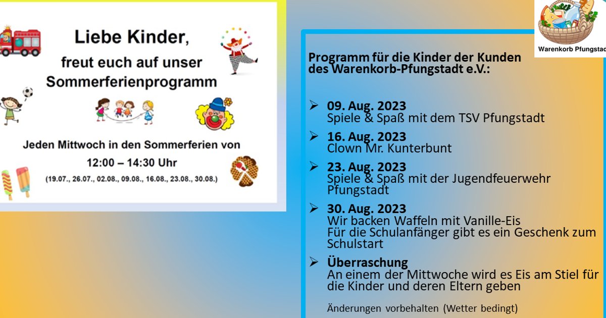 Sommerferienprogramm im Warenkorb e. V. | Stadt Pfungstadt